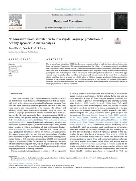 Pdf Non Invasive Brain Stimulation To Investigate Language Production