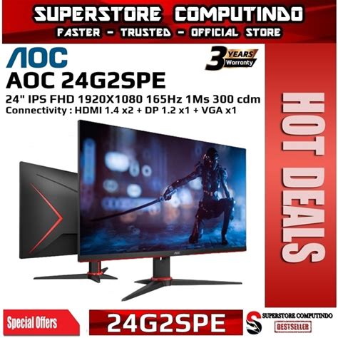 Jual Monitor LED AOC 24G2SPE 24 IPS FHD 165Hz 1MS 300cdm VGA HDMI DP VESA Shopee Indonesia