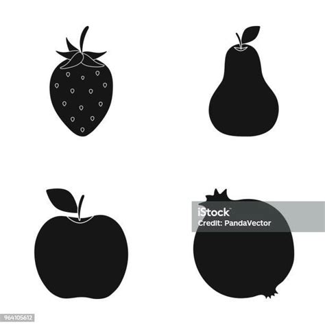 딸기 배 사과 석류입니다 과일 검은 스타일 벡터 기호 재고 일러스트 레이 션 웹에서 컬렉션 아이콘을 설정합니다 0명에 대한 스톡 벡터 아트 및 기타 이미지 Istock