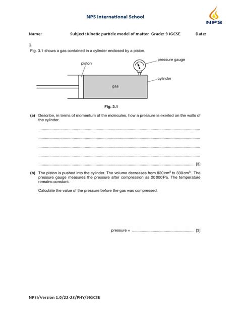 21 Grade 9 Igcse Questions Pressure Question Pdf Science And Mathematics Computers