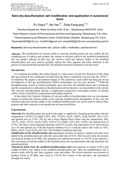 Semi Dry Desulfurization Ash Modification And Application In Autoclaved