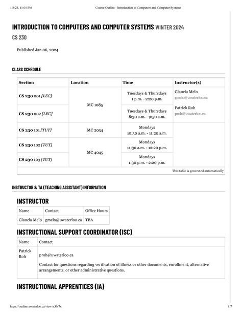 Course Outline Introduction To Computers And Computer Systems