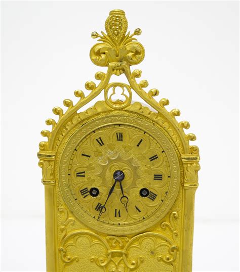 French Gothic Revival Bronze Dore Cathedral Clock With Dome Nick