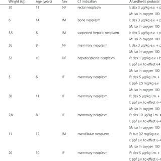 Breed Weight Age Sex CT Indication And Anaesthetic Protocols Download Table