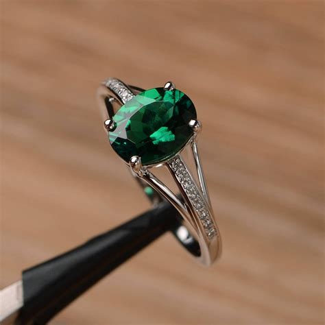 Lab Emerald Ring Engagement Ring Oval Cut Solid Sterling Etsy