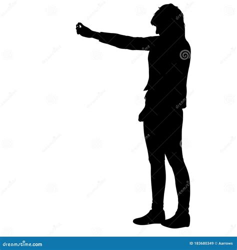 Silhouettes Woman Taking Selfie With Smartphone On White Background