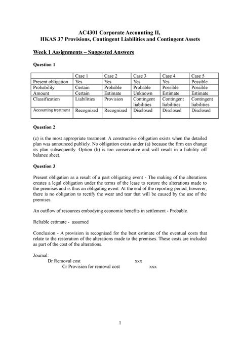 Week 1 Hkas 37 Assignments S Ac4301 Corporate Accounting Ii Hkas 37 Provisions Contingent