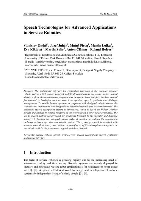 Pdf Speech Technologies For Advanced Applications In Service Robotics
