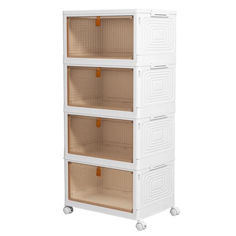 4 Tier Plastic Storage Bins With Lids 23QT Stackable Storage Containers With Wheels Folding