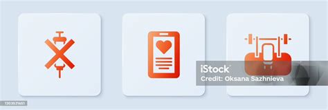 의료 클립 보드 아니 도핑 주사기와 바벨 벤치를 설정합니다 흰색 정사각형 버튼 벡터 건강 진단에 대한 스톡 벡터 아트 및 기타 이미지 건강 진단 건강관리와 의술