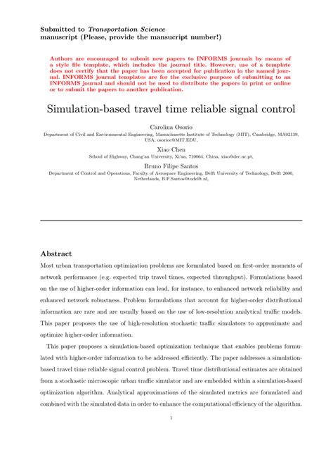 Pdf Simulation Based Travel Time Reliable Signal Control