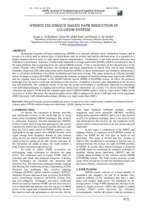 Pdf Hybrid Technique Based Papr Reduction In Co Ofdm System