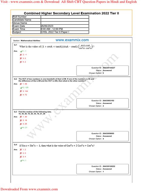 Ssc Chsl Tier 2 Question Paper 26 June 2023 Pdf In English Pdf Question
