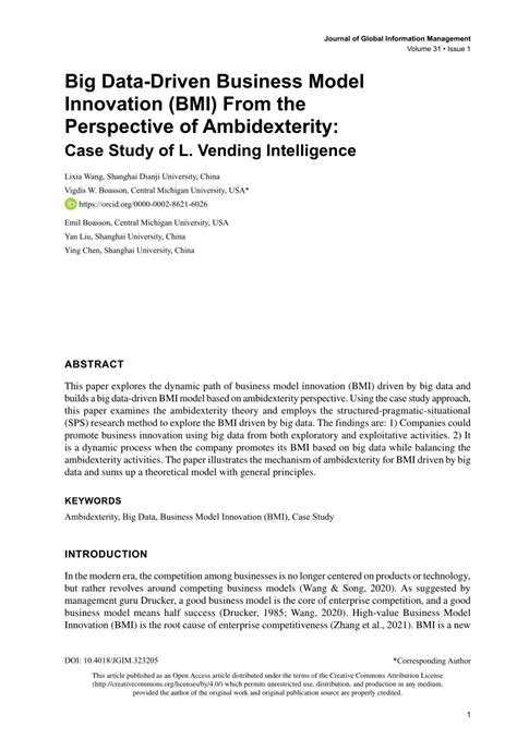 Pdf Big Data Driven Business Model Innovation Bmi From The Perspective Of Ambidexterity