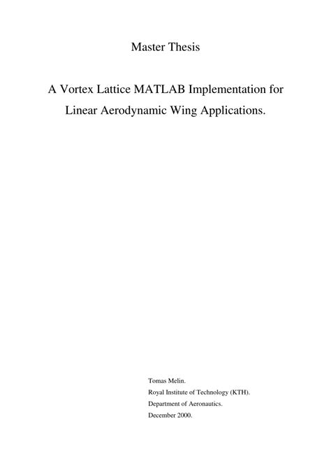 Pdf A Vortex Lattice Matlab Implementation For Linear Aerodynamic Wing Applications