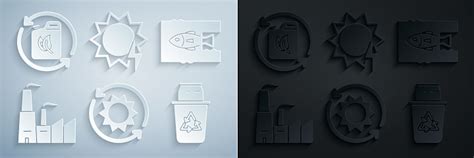 태양 에너지 패널 해양 플라스틱 오염 중지 공장 재활용 기호와 캔이 있는 재활용 쓰레기통 바이오 연료 용기 아이콘을 설정합니다 벡터 3차원 형태에 대한 스톡 벡터 아트 및