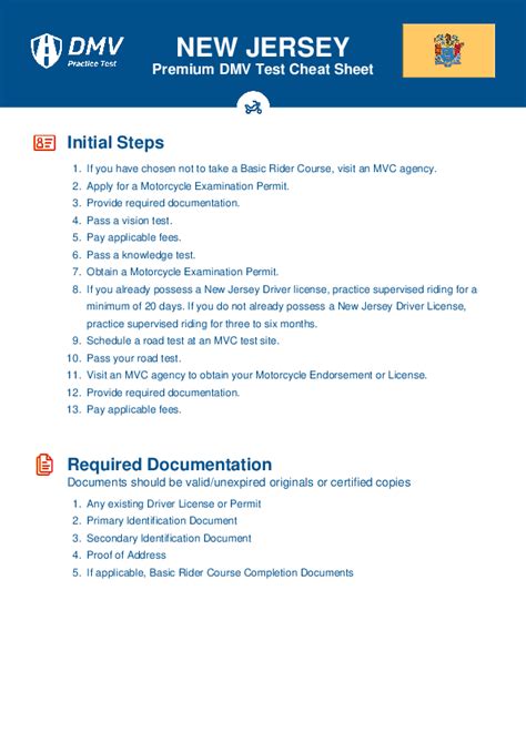 2024 New Jersey DMV Motorcycle Test Cheat Sheet 99 Pass Rate