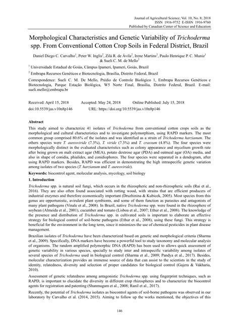Pdf Morphological Characteristics And Genetic Variability Of Trichoderma Spp From