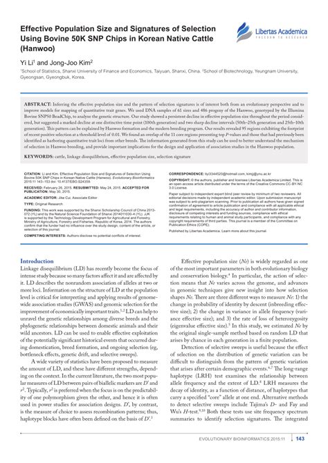 Pdf Effective Population Size And Signatures Of Selection Using Bovine 50k Snp Chips In Korean