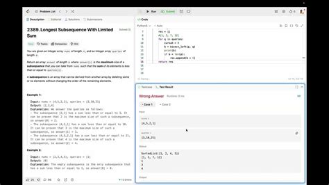 Longest Subsequence With Limited Sum Youtube