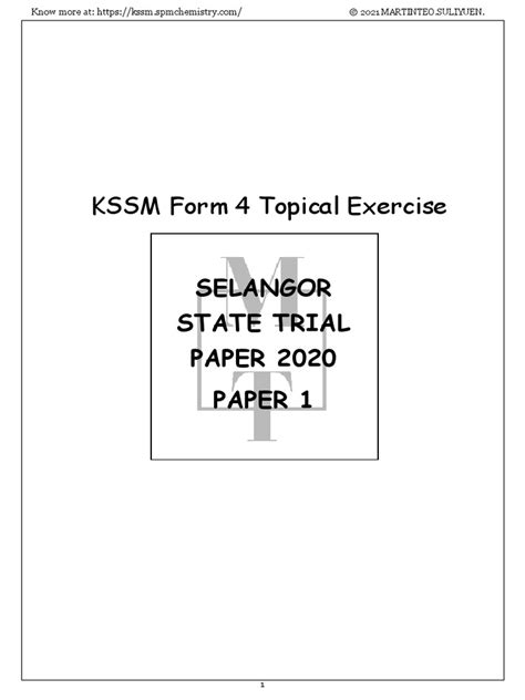 Kssm F4 Topical Exercise Selangor 2020 P1 Pdf Hydroxide Chemical Compounds
