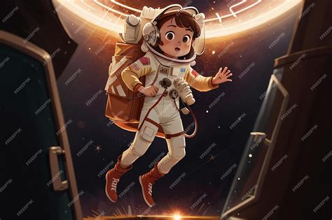 중력 벽지 배경 일러스트없이 떠있는 만화 애니메이션 우주 여행 우주 비행사 프리미엄 사진