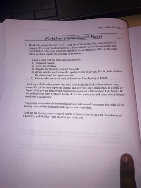 Solved Intermolecular Forces Workshop Intermolecular Forces