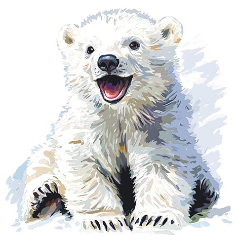 Happy Polar Bear Cub Sitting In The Snow A Delightful Arctic Scene
