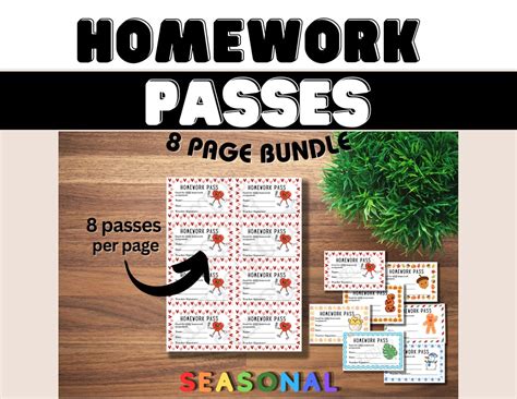 Printable Homework Pass Bundle Seasonal And Colorful 8 Pages Etsy