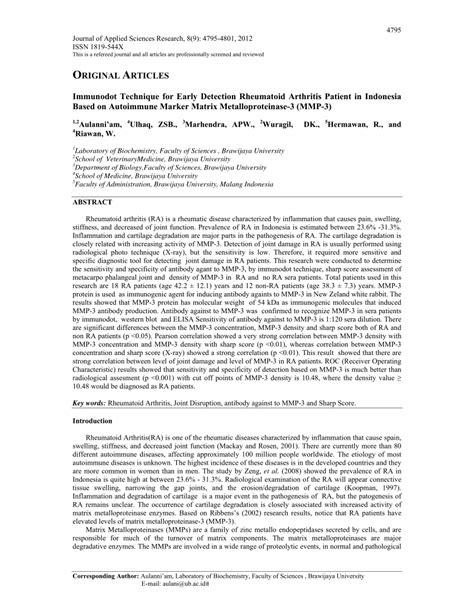 Pdf Immunodot Technique For Early Detection Rheumatoid Arthritis