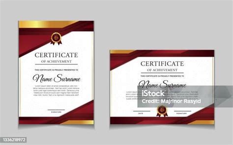 고급 골드 배지와 현대적인 라인 패턴의 요소가있는 업적 국경 디자인 템플릿 인증서 벡터 그래픽 인쇄 레이아웃 증명서에 대한 스톡 벡터 아트 및 기타 이미지 Istock