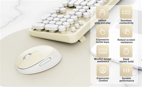 Wireless Keyboard And Mouse Combo Ergonomic Full Size Typewriter Retro Round