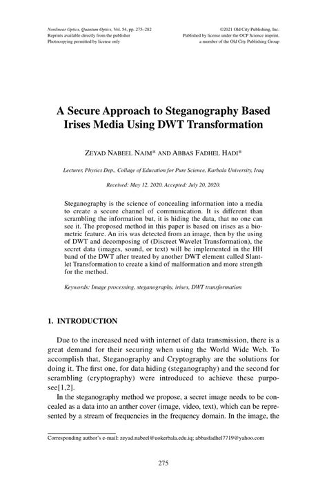 Pdf A Secure Approach To Steganography Based Irises Media Using Dwt