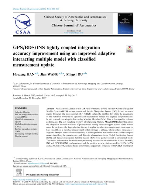 pdf gps bds ins tightly coupled integration accuracy improvement