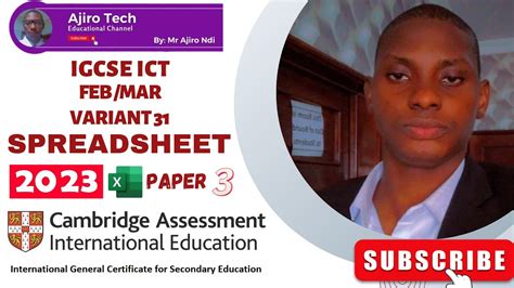 Igcse Ict 0417 0983 Paper 3 Spreadsheet February March 2023 Variant 31 Microsoft Excel Youtube