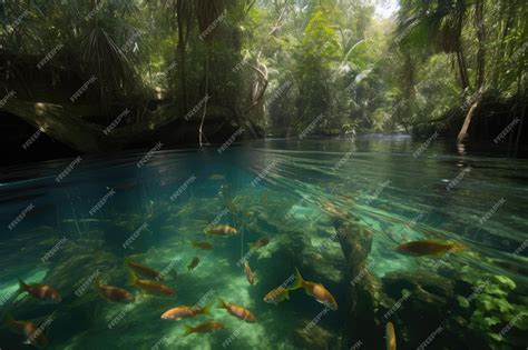 Ecosistema Tropical De Agua Dulce Con Vegetación Exuberante Y Bancos De