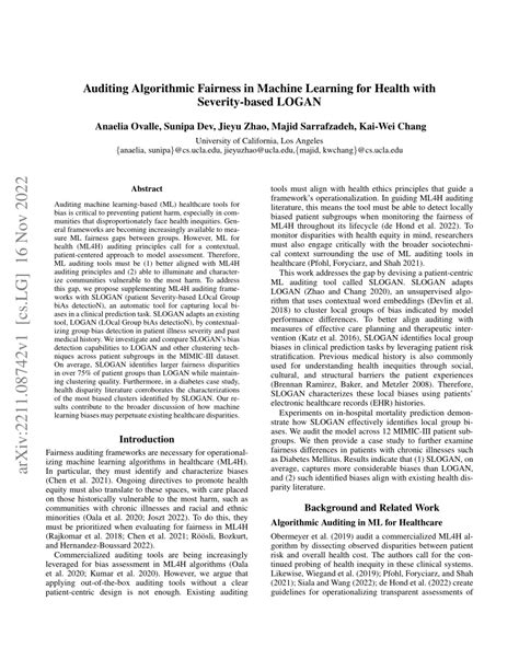 Pdf Auditing Algorithmic Fairness In Machine Learning For Health With