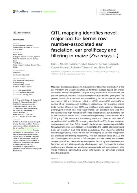 Pdf Qtl Mapping Identifies Novel Major Loci For Kernel Row Number