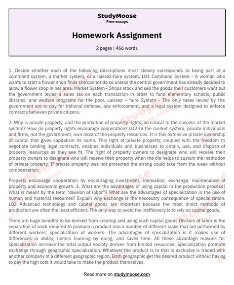 Homework Assignment Free Essay Example