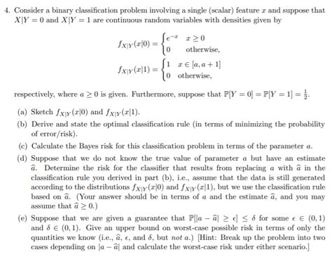 solved 4 consider a binary classification problem involving