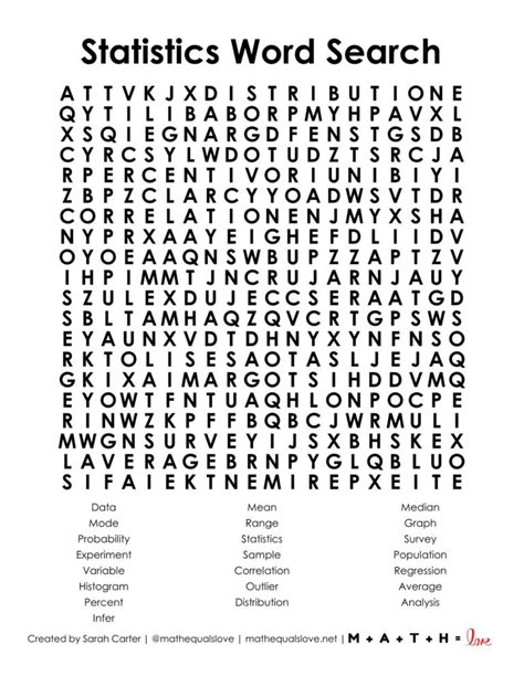 Statistics Word Search Puzzle Math Love