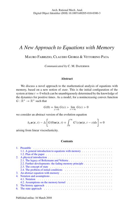 Pdf A New Approach To Equations With Memory