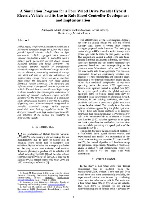 Pdf A Simulation Program For A Four Wheel Drive Parallel Hybrid