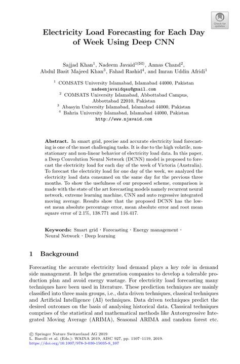 Pdf Electricity Load Forecasting For Each Day Of Week Using Deep Cnn