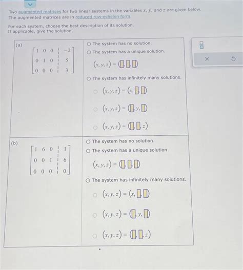 Solved Two Augmented Matrices For Two Linear Systems In The