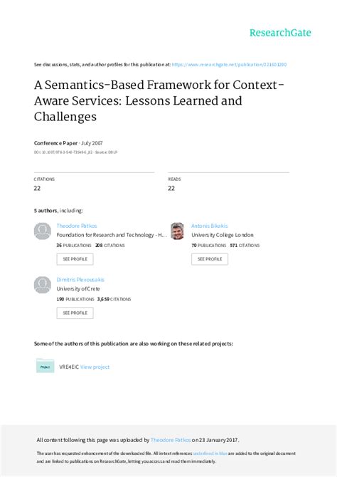 Pdf A Semantics Based Framework For Context Aware Services Lessons Learned And Challenges