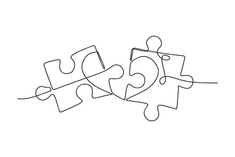 Premium Vector Continuous Line Drawing Of Solving Jigsaw Puzzles Heart