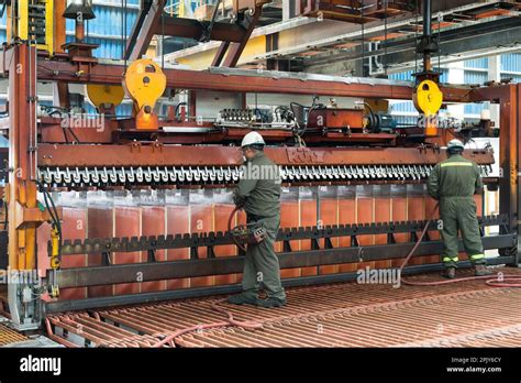 Calama Antofagasta Region Chile Workers Washing Copper Cathodes At