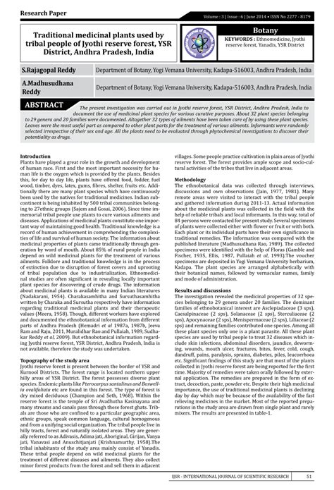 Pdf Traditional Medicinal Plants Used By Tribal People Of Jyothi