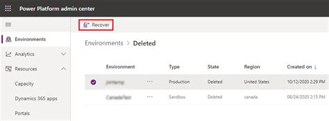 최근에 삭제한 환경 복구 Power Platform Microsoft Learn